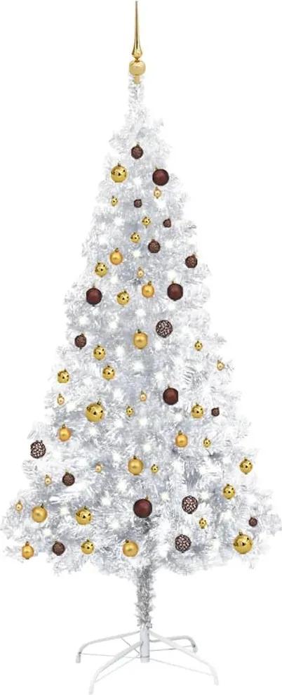 vidaXL Umělý vánoční stromek s LED a sadou koulí 210 cm PET [3077510] Barva: Zlatá a růžová