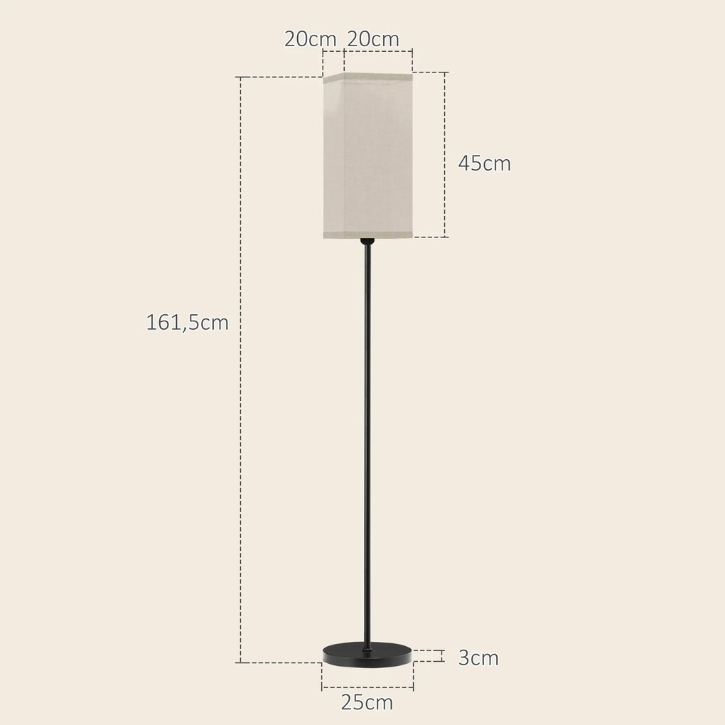 HOMCOM Moderní stojací lampa s textilním stínidlem a nožním vypínačem, pro obývací pokoj a ložnici, kov, černá