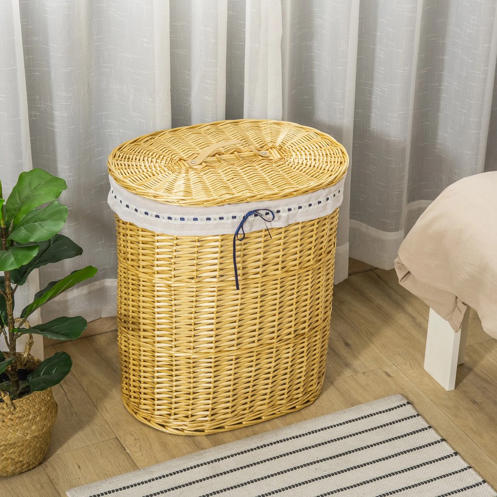 HOMCOM Koš na prádlo s víkem z proutí 100L 51x38x57cm Přírodní box na prádlo do ložnice a koupelny