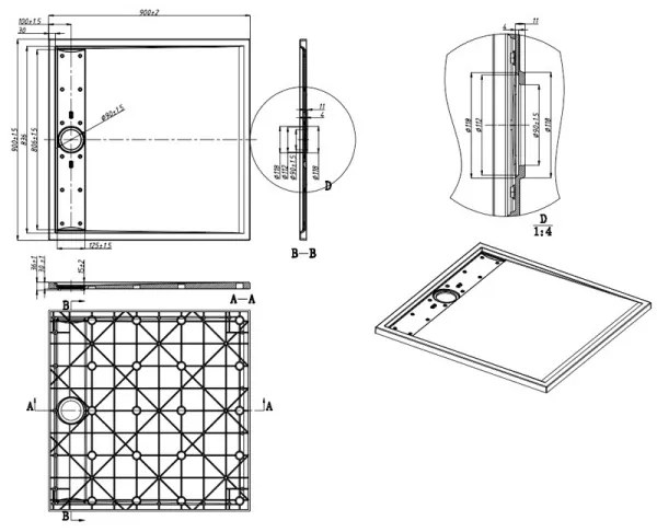 BPS-koupelny Čtvercový sprchový kout HYD-SK30B 90x90 černá/transparent + vanička HYD-SSV-DEKO černá