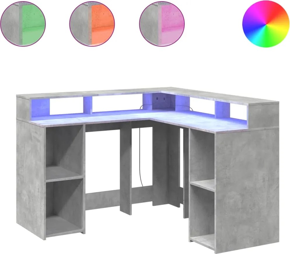 Psací stůl s LED betonově šedý 130x130x91 cm kompozitní dřevo 3309450