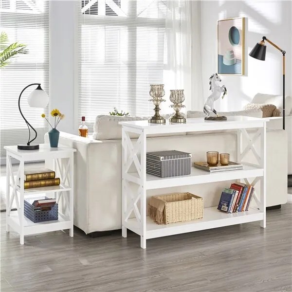 Odkládací stolek Yaheetech – bílá, 106 cm (délka) × 35 cm (šířka) × 80 cm (výška) (255329262730)