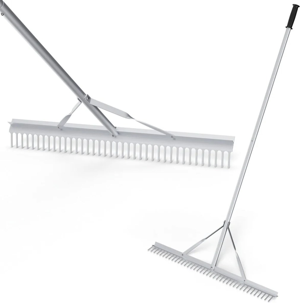 Costway Zahradní hrábě vyrobené z hliníku s 91 cm širokou hrací hlavou, stříbro