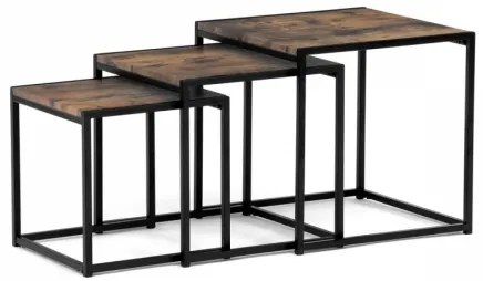 Odkládací stolky set 3 ks MDF dekor staré dřevo, kov černý lak AF-3003 OLW
