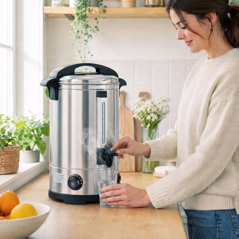 HOMCOM ohřívač vody 6,5 L, 1500 W, nerezová ocel, s termostatem, funkcí udržování teploty a výpustným kohoutkem