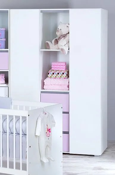 Moderní šatní skříň Elina, MDF, bílá / růžová, 120x183x55 cm