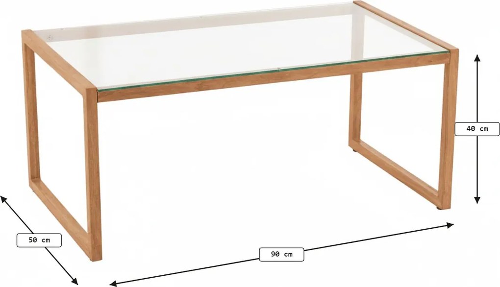 Konferenční stolek NATURELE se skleněnou deskou 90x50 cm, hnědý