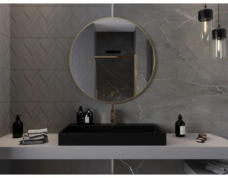 Mexen Loft, kulaté koupelnové zrcadlo 90 cm, barva rámu zlatá lesklá, 9850-090-090-000-50