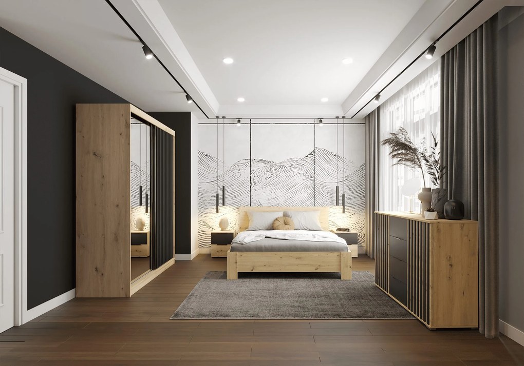 IDZ Šatní skříň WERONA 2D, 203 cm Dub Artisan/Černá