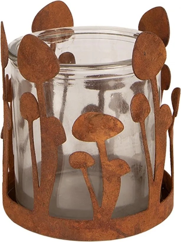 Rustikální rezavý svícen s houbičkami Mushroom Rust - Ø 9*10 cm