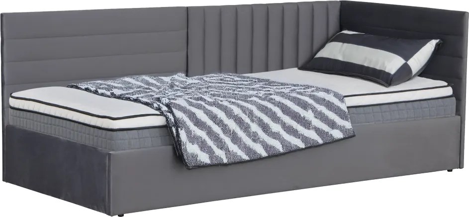 Postel s roštem, 90x200, šedá Velvet látka, MEVIA