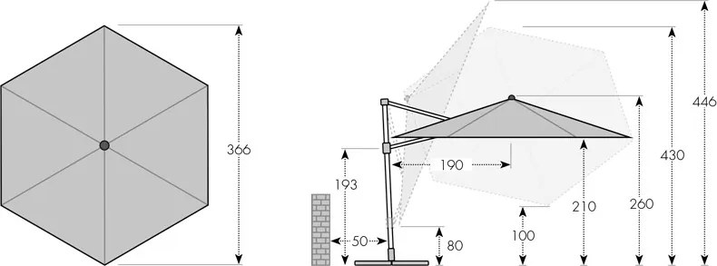 Doppler ACTIVE 370 cm - výkyvný zahradní slunečník s boční tyčí - Rozbalené zboží (S324)