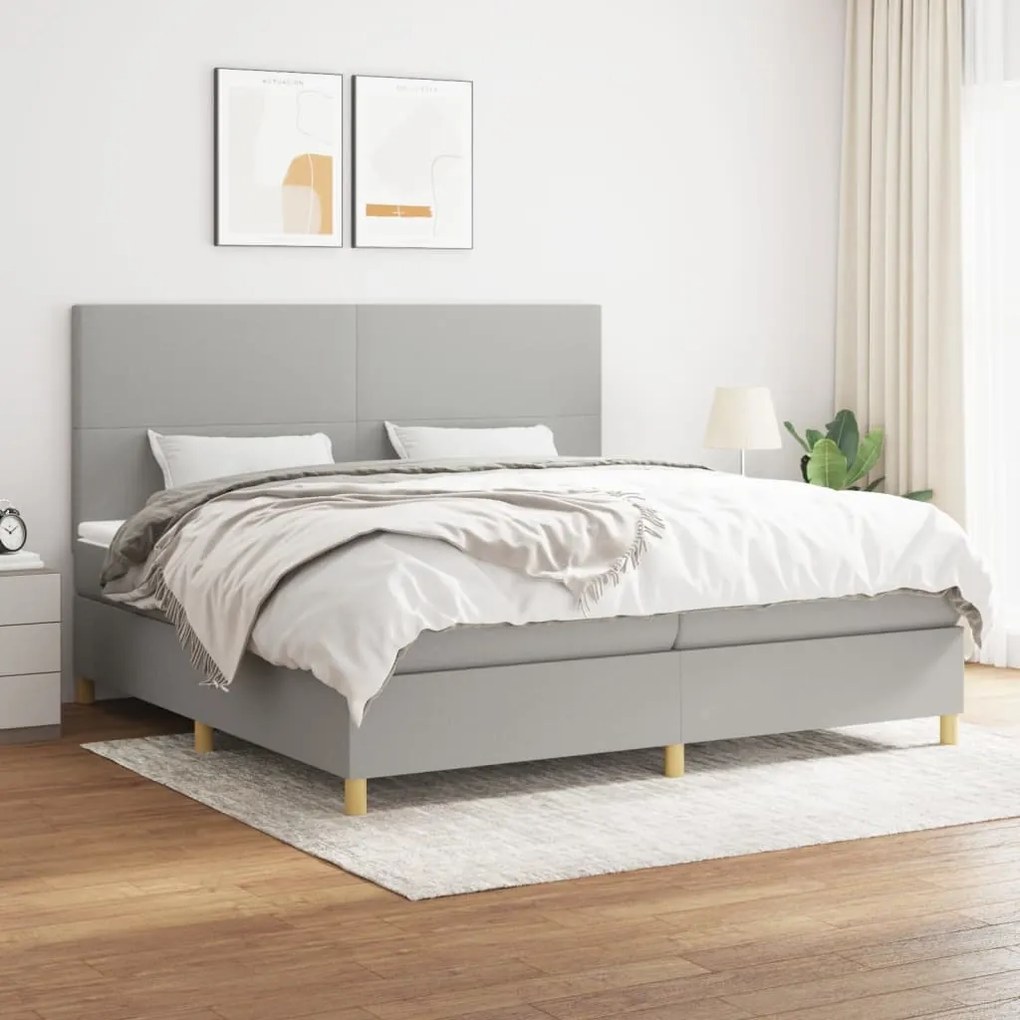 Box spring postel s matrací světle šedá 200 x 200 cm textil 3142201