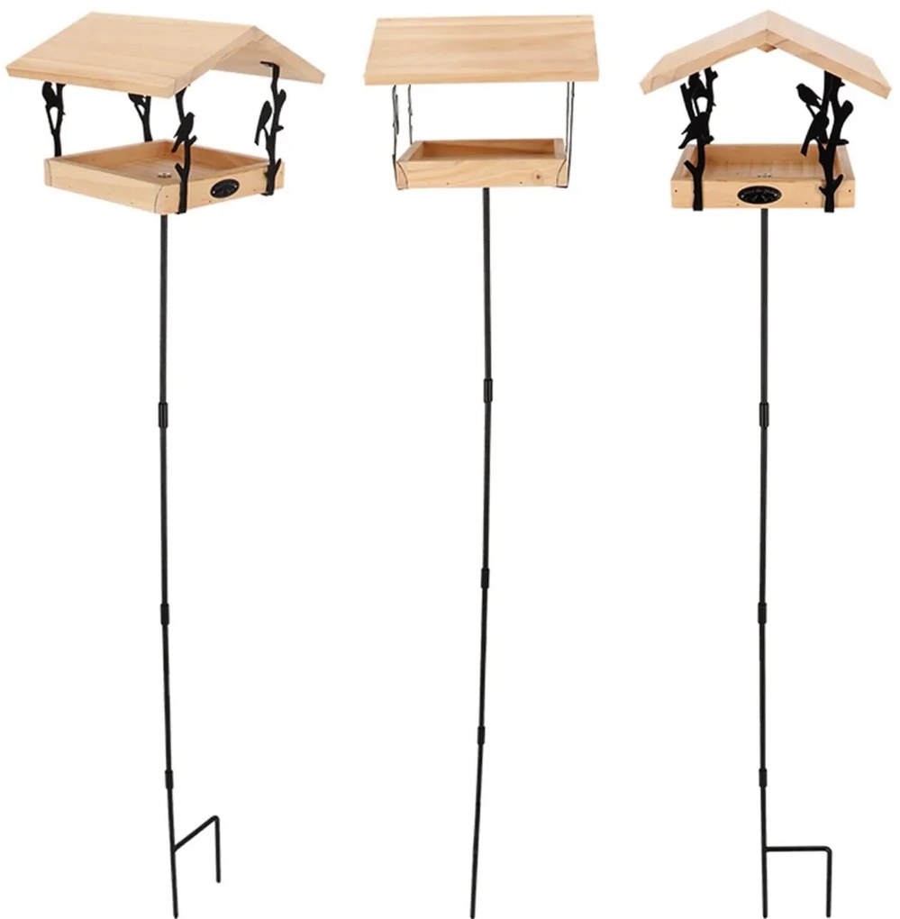 Zapichovací krmítko pro ptáky Rhi, 131,5x24,5x24,5 cm, dřevo/kov, hnědá