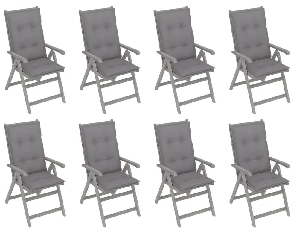 3075157 vidaXL Zahradní polohovací židle s poduškami 8 ks šedé akáciové dřevo