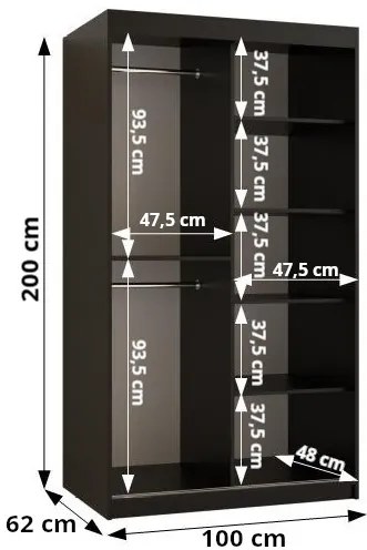 Šatní skříň ZYWICA 1 Abika 100/200/62 barevné provedení: černý mat