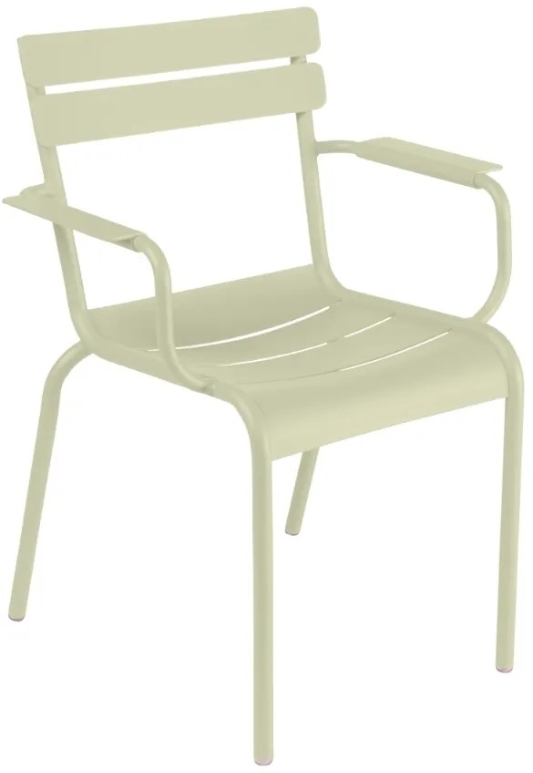 Světle zelená kovová zahradní židle Fermob Luxembourg s područkami