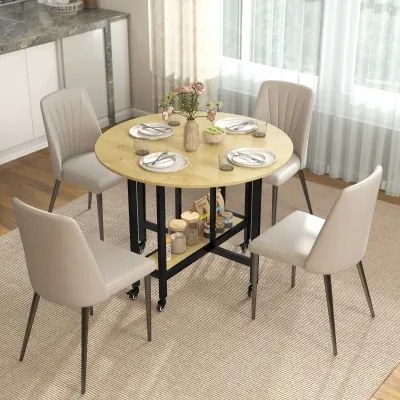 HOMCOM skládací jídelní stůl na kolečkách, kuchyňský stůl pro 4 osoby s integrovanou odkládací plochou, 100 x 75 cm, dub