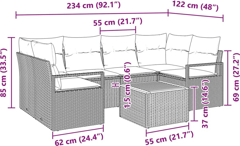 Sada zahradních pohovek 7 ks Černá polyratan 3347662