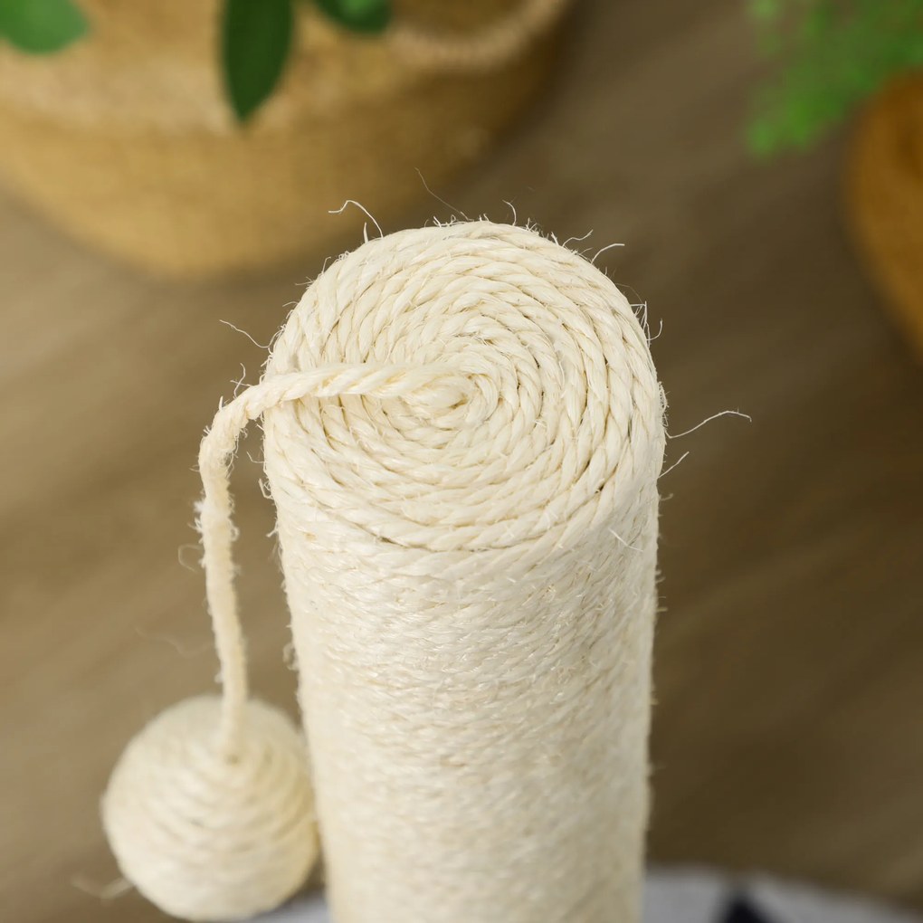 Škrabací podložka PawHut pro kočky s plyšovým designem a hracím míčkem, robustní jutový provaz, kompaktní rozměry 35 x 35 x 62 cm, světle šedá a béžo…