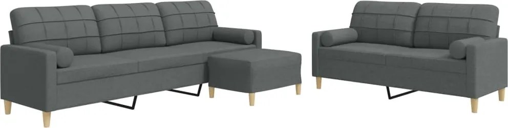3dílná sedací souprava s podnožkou a polštáři tmavě šedá textil 3278344