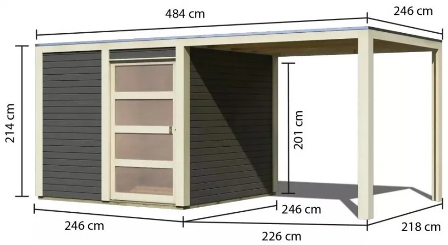 Dřevěný zahradní domek QUBIC 1 s přístavkem 240 Lanitplast