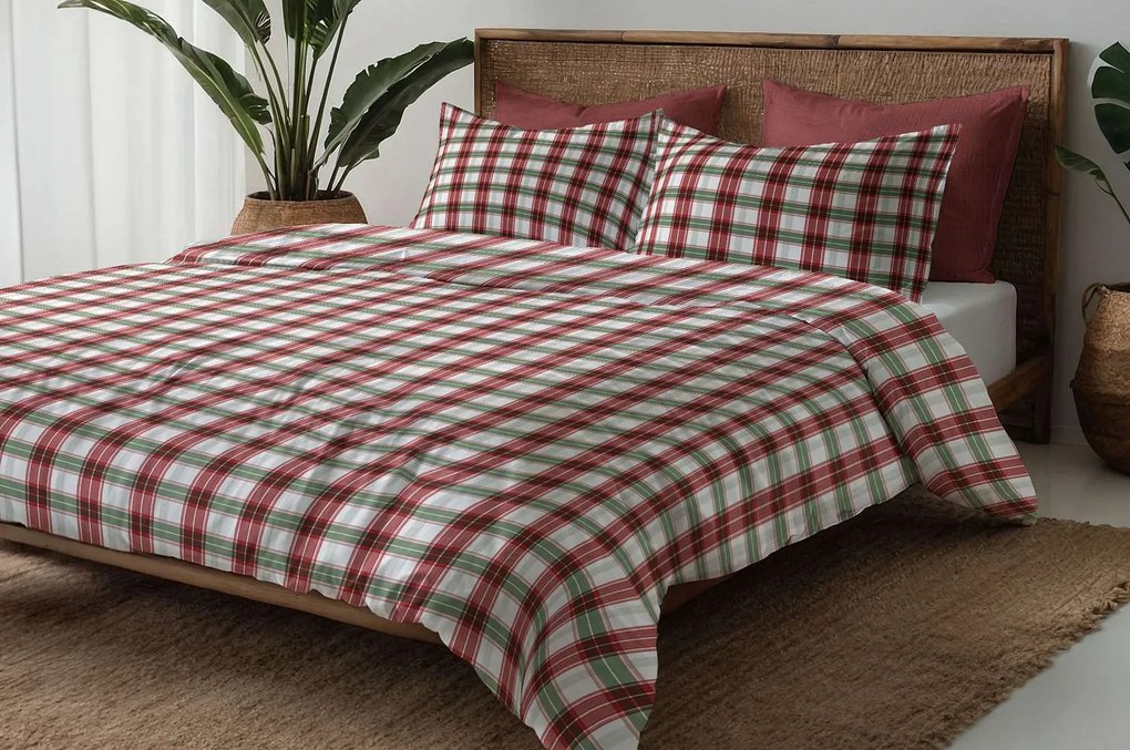 Bavlněné prodloužené povlečení Kostka - červenozelené Velikost: 140 x 220 + 70 x 90