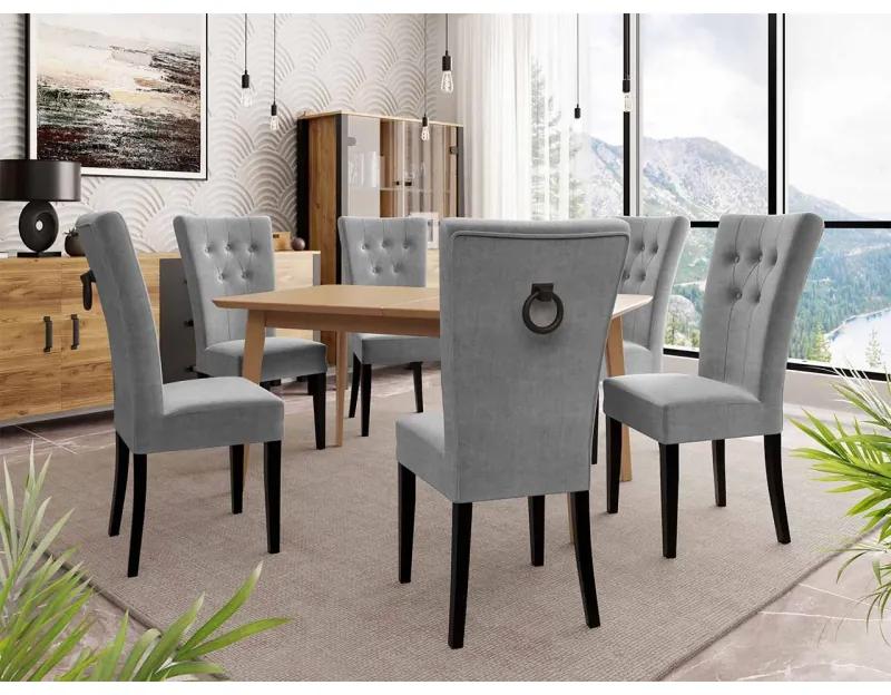 Rozkládací stůl 140x80 se 6 židlemi ST67, barva: černá, barva: bílá, Klepadlo: černé, Potah: Magic Velvet 2250