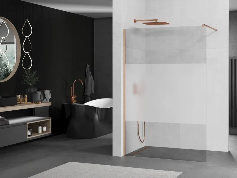 Mexen Kioto, sprchová zástěna Walk-In 100 x 200 cm, 8mm čiré sklo-námraza, měděný matný profil, 800-100-101-65-35