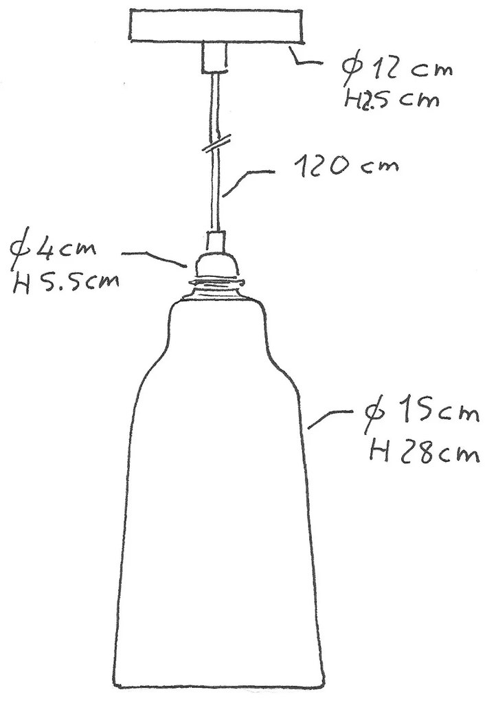 creative cables Závěsná lampa s textilním kabelem, keramickým stínidlem tvaru lahve s kovovými detaily Barva: Terakotová strukturovaná-bílá