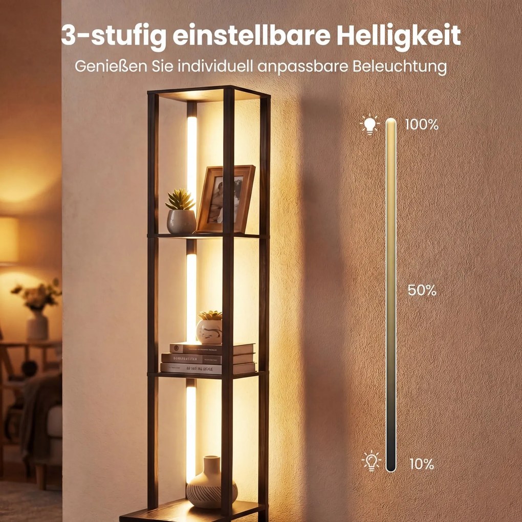Costway Stojací lampa s nastavitelným jasem, moderní stojací lampa s odkládacím