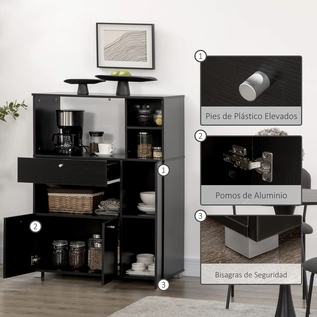 HOMCOM Kuchyňská Skříň S Mikrovlnnou Troubou Stojan Kuchyňský Buffe s Šuplíkem a Policemi 3 Dveře 3 Přihrádky S Anti-Tip Designem pro Jídelnu 90x40x1…