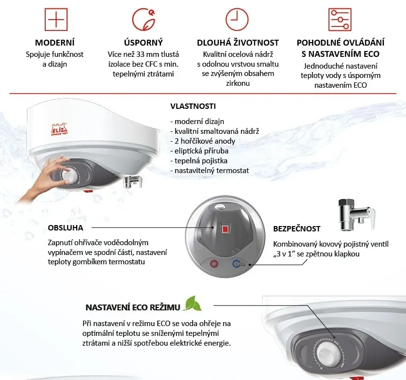 ELÍZ EURO 121 elektrický ohřívač vody, bojler, se suchým ohřívacím ...