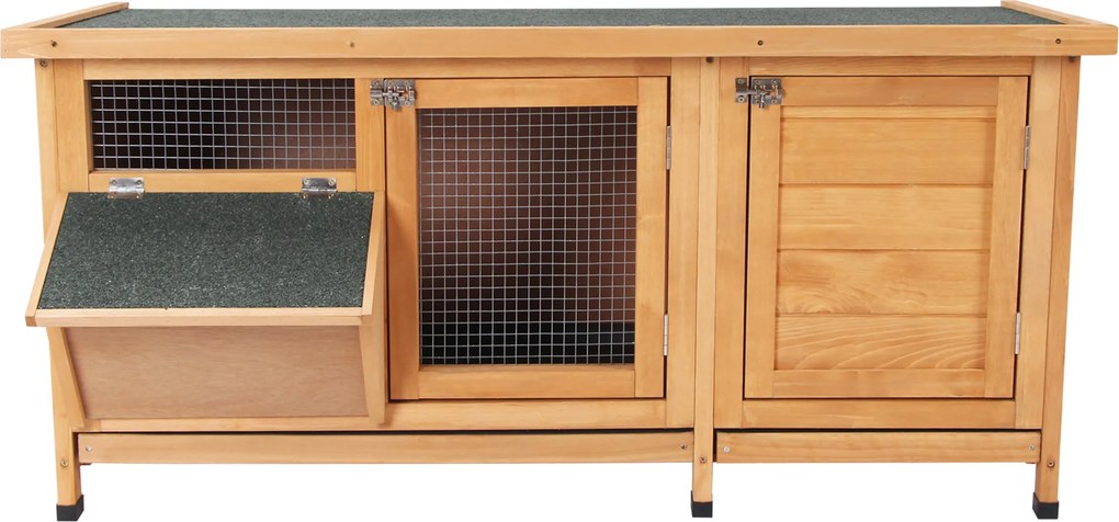 Klec pro malé zvířata PawHut s podnosem a asfaltovou střechou, venkovní i vnitřní, z jedlového dřeva, Přirodní+Černá 112 x 50 x 54 cm
