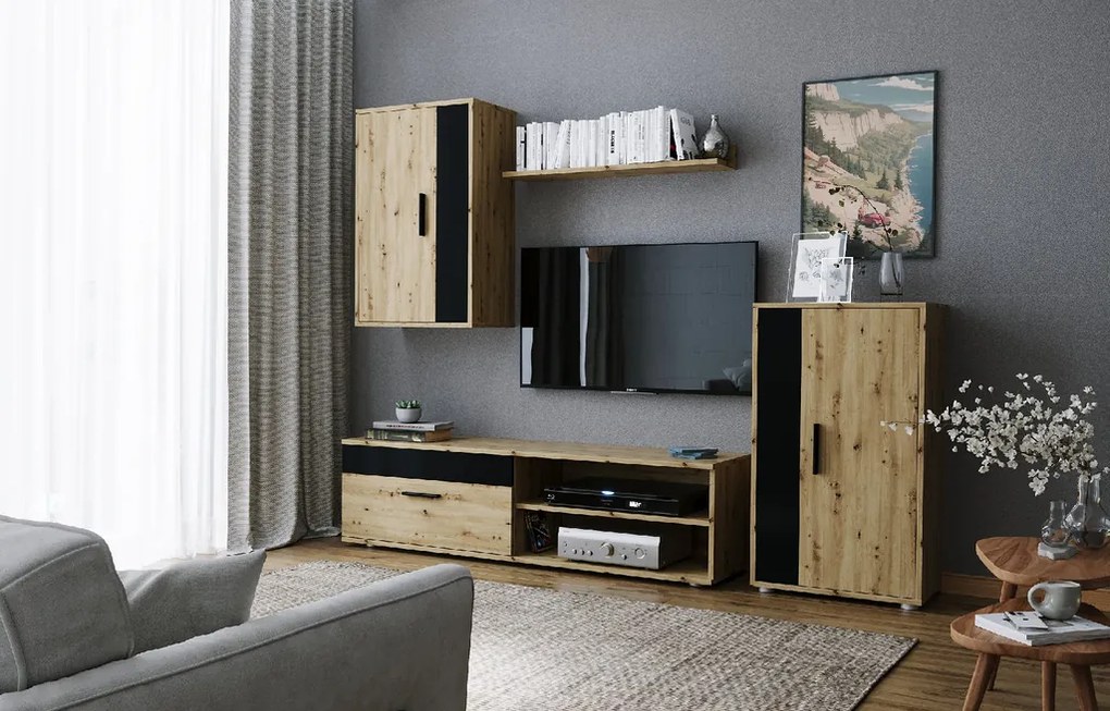 HALMAR BENSON obývací stěna dub artisan/černá
