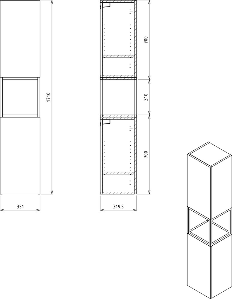 Sapho Sapho, SKARA skříňka 35x171x32cm, 2x dvířka, levá/pravá, černá mat/dub Collingwood, CG010-1919
