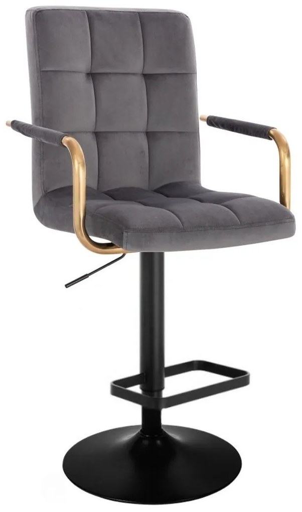 LuxuryForm DESIGN Barová židle VERONA GOLD VELUR na černé kulaté podstavě - tmavě šedá