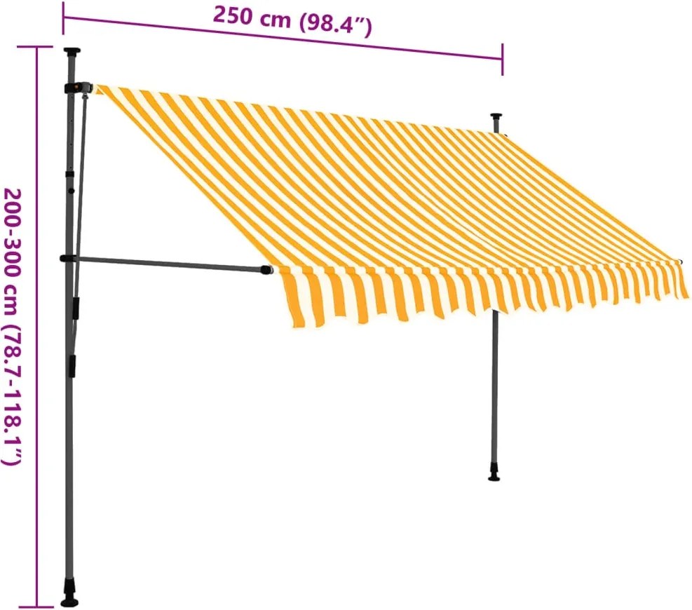 vidaXL Marketos Ručně zatahovací markýza s LED světlem 250 cm bílooranžová