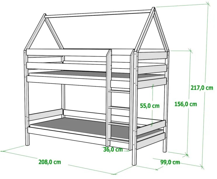 BabyBeds Dětská patrová postel DOMEČEK Velikost postele: 160x80 cm, Barva postele: Růžová, Úložný prostor: Přistýlka