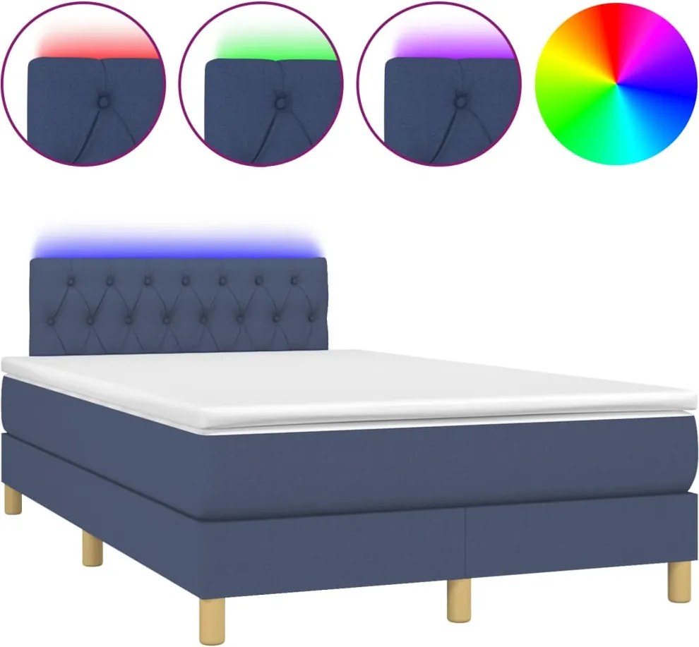 Box spring postel s matrací a LED modrá 120x190 cm textil 3270115