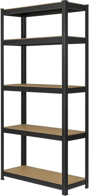 Regál 180x90x30 cm lakovaný 5-policový, nosnost 875 kg - černý - 2ks