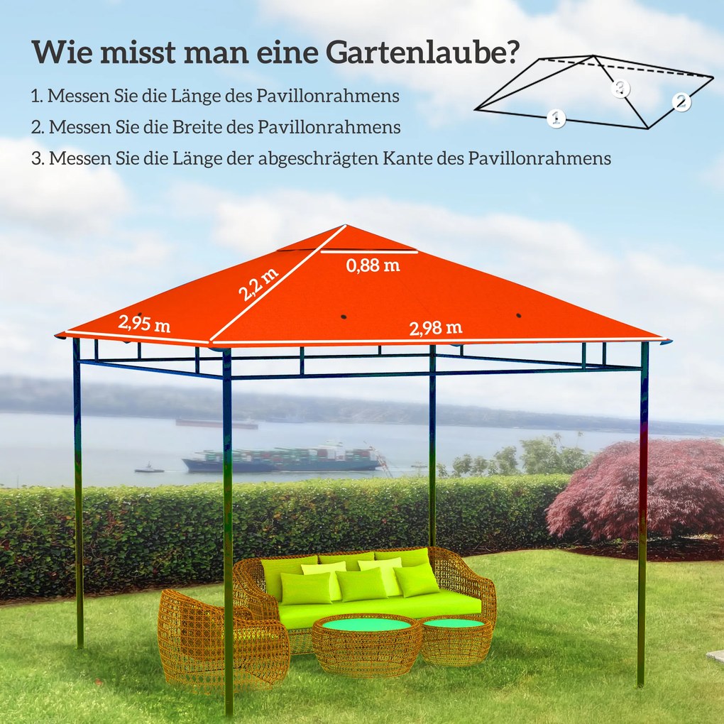 Outsunny náhradní střešní kryt altánu z polyesteru 2,98 x 2,95 m v oranžové barvě pro zahradní altán | Aosom.de