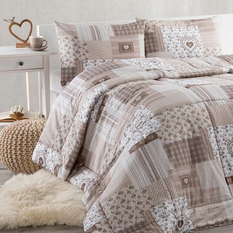 Letní sada peřiny a polštáře PATCHWORK, béžová