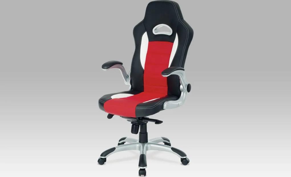 Autronic Kancelářská židle, černo-červená koženka, synchronní mech. / plast kříž KA-E240B RED