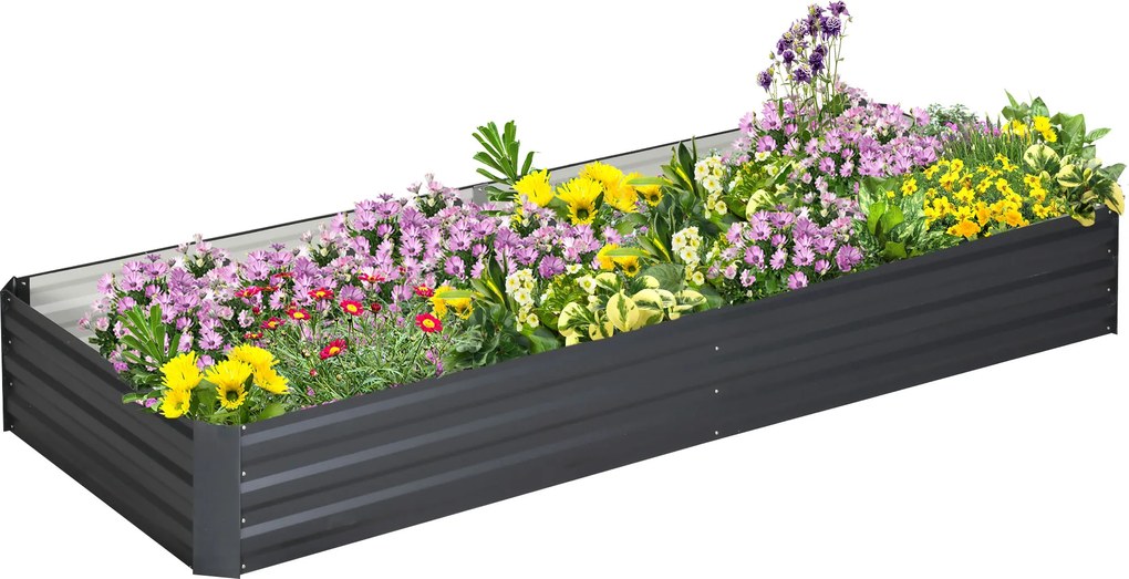 Outsunny vyvýšený ocelový záhon 241 x 90,5 x 30 cm truhlík na květiny zahradní záhon bylinkový záhon zeleninový záhon šedý pro milovníky zahrady |