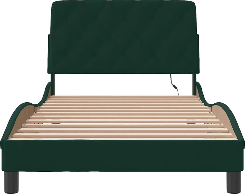 Rám postele s LED bez matrace tmavě zelený 100 x 200 cm samet 3213840