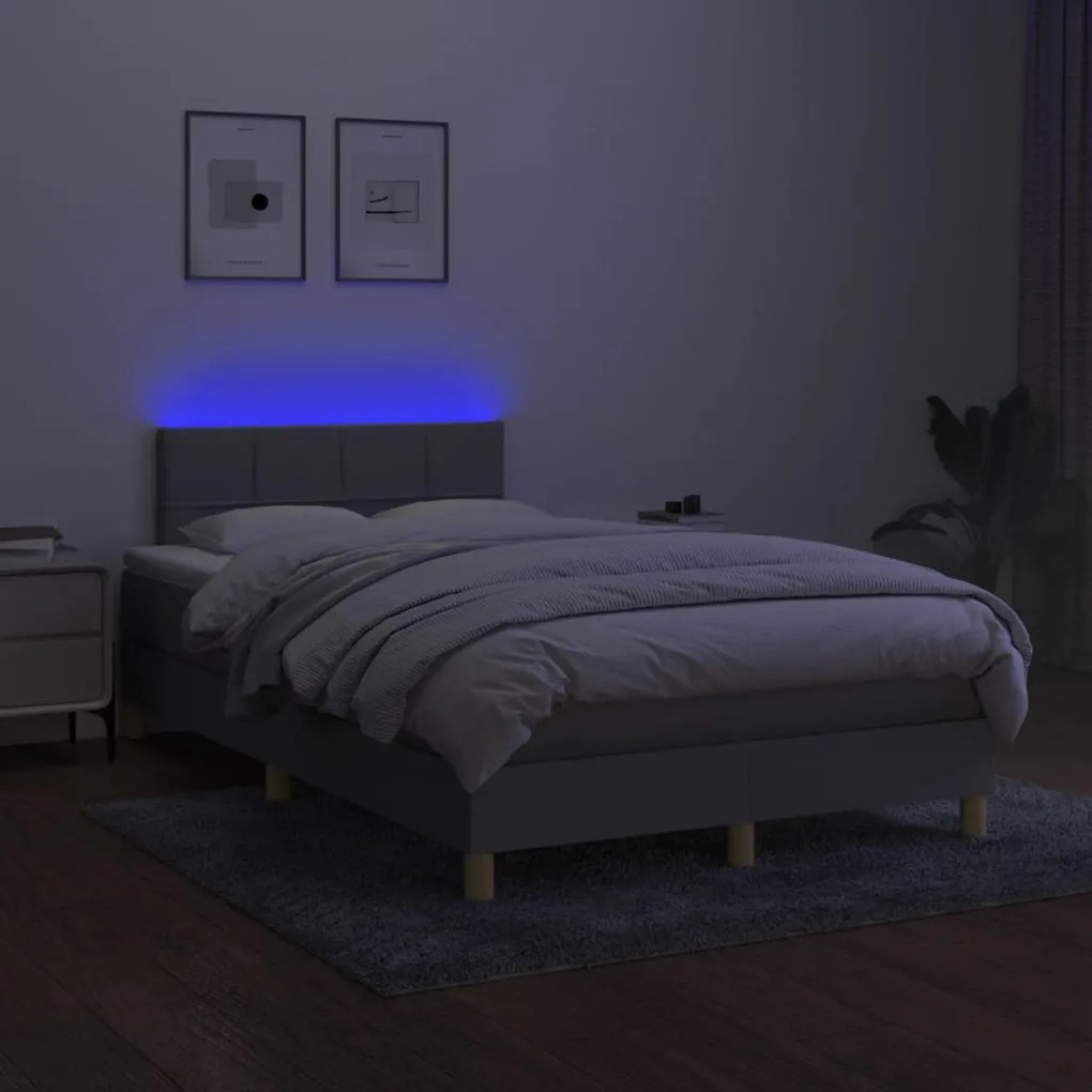 Box spring postel s matrací a LED světle šedá 120x200 cm textil 3133701