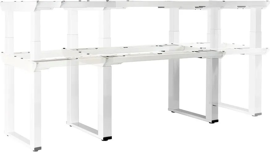 Výškově nastavitelný stůl OfficeTech Strong 200 x 80 cm, bílá podnož, dub kamenný