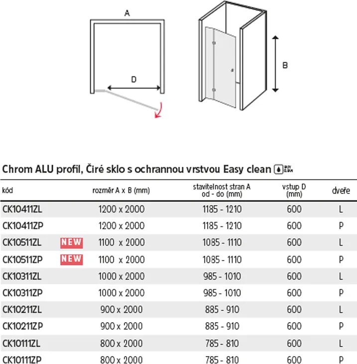 Mereo Mereo, Sprchové dveře, Novea, chrom ALU, sklo Čiré, levé provedení, CK10311ZL