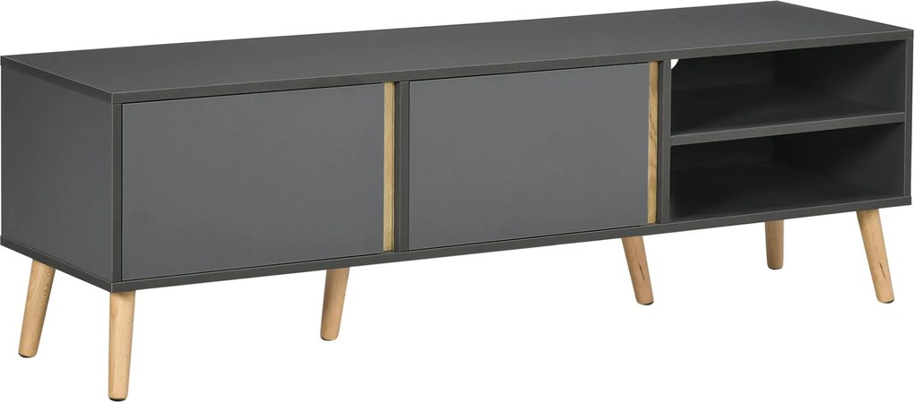 HOMCOM TV Stánek pro televizory do 55 palců, skandinávský design, 2 dveře, 2 police s vedením kabelů, 150 x 35 x 45 cm, tmavě šedá | Aosom